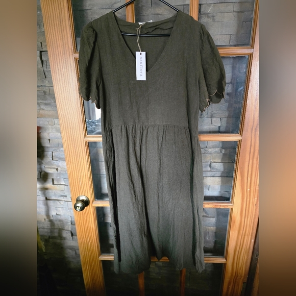 Neuflora | Dresses | Neuflora Dakota Dress Olive Green Linen Dress ...